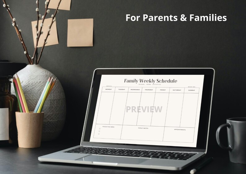 Family Weekly Schedule Printable, Weekly Planner for Parents, Minimal ...