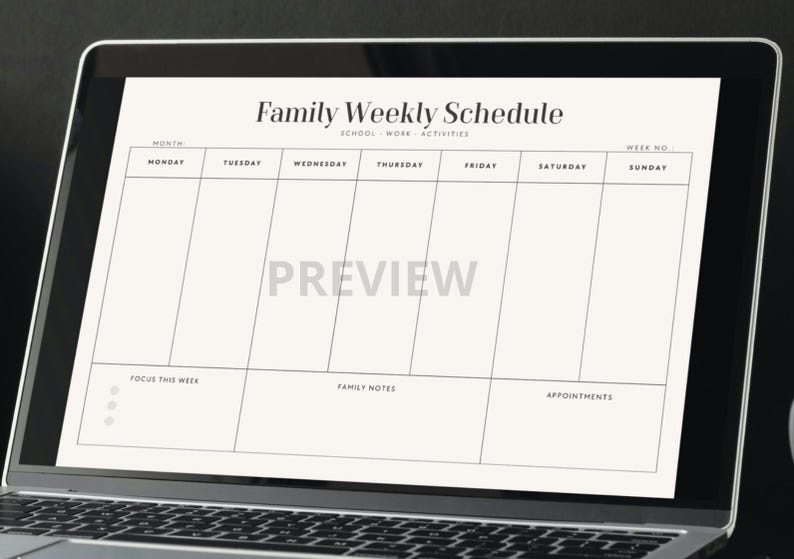 Family Weekly Schedule Printable, Weekly Planner for Parents, Minimal ...