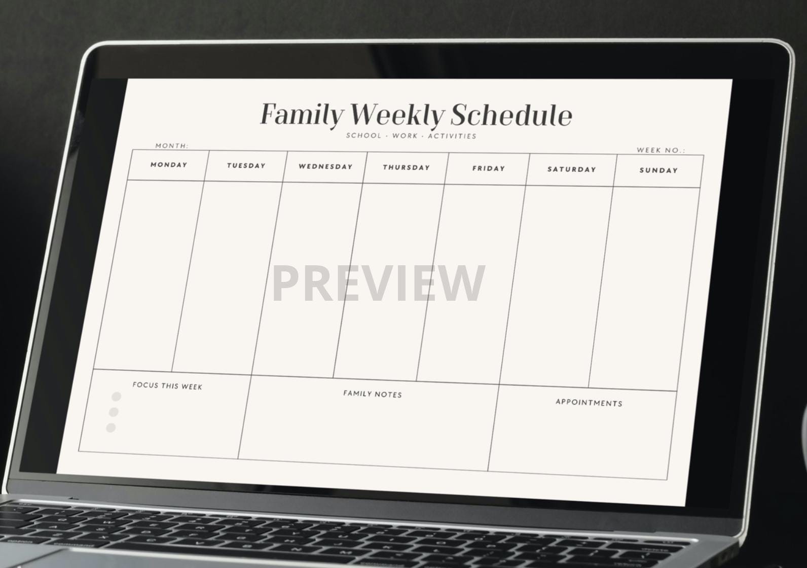 Family Weekly Schedule Printable, Weekly Planner for Parents, Minimal ...