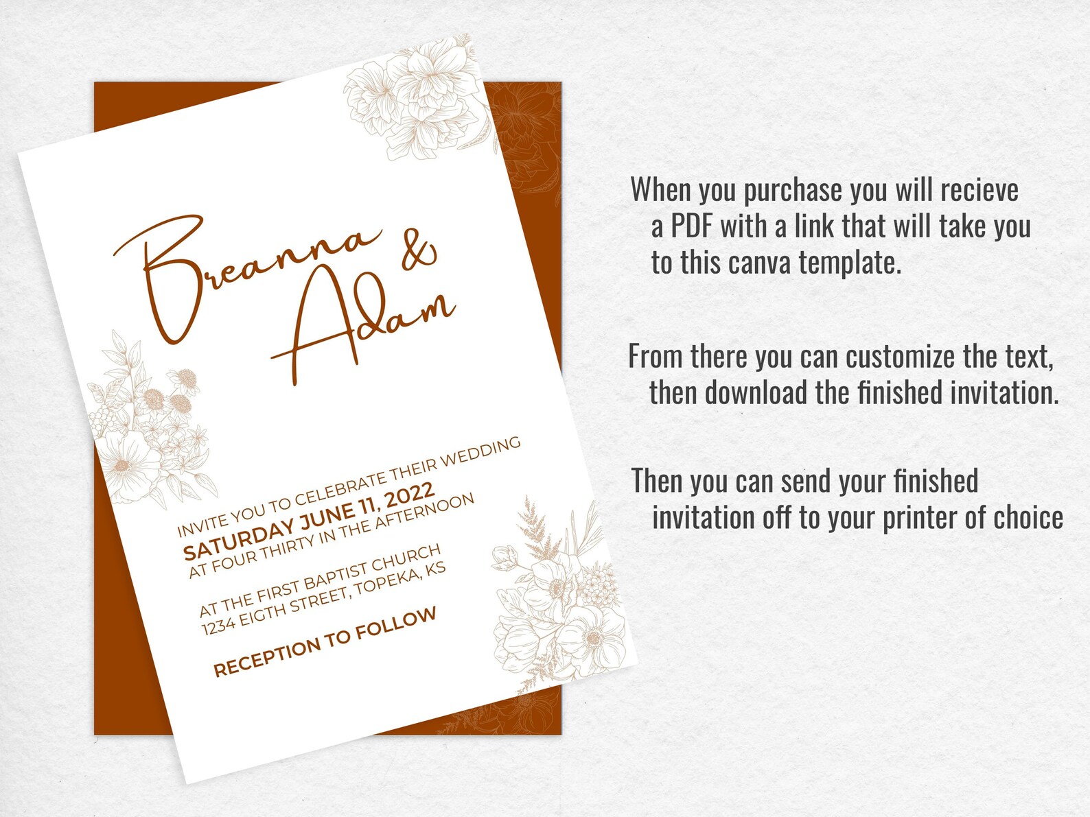 Burnt Orange Minimal Wedding Invitation Template Boho Wedding Invite - Etsy