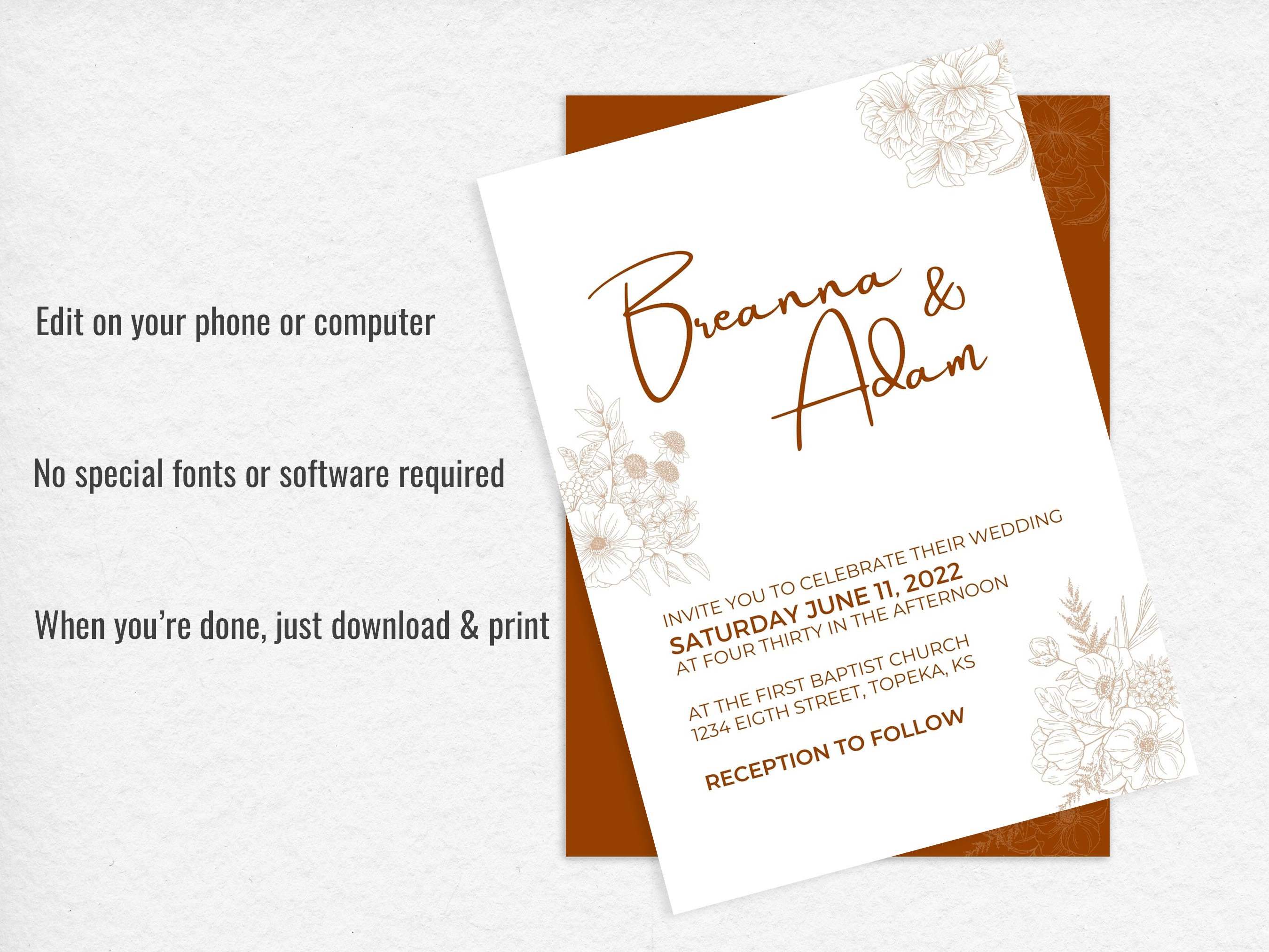 Burnt Orange Minimal Wedding Invitation Template Boho Wedding Invite - Etsy