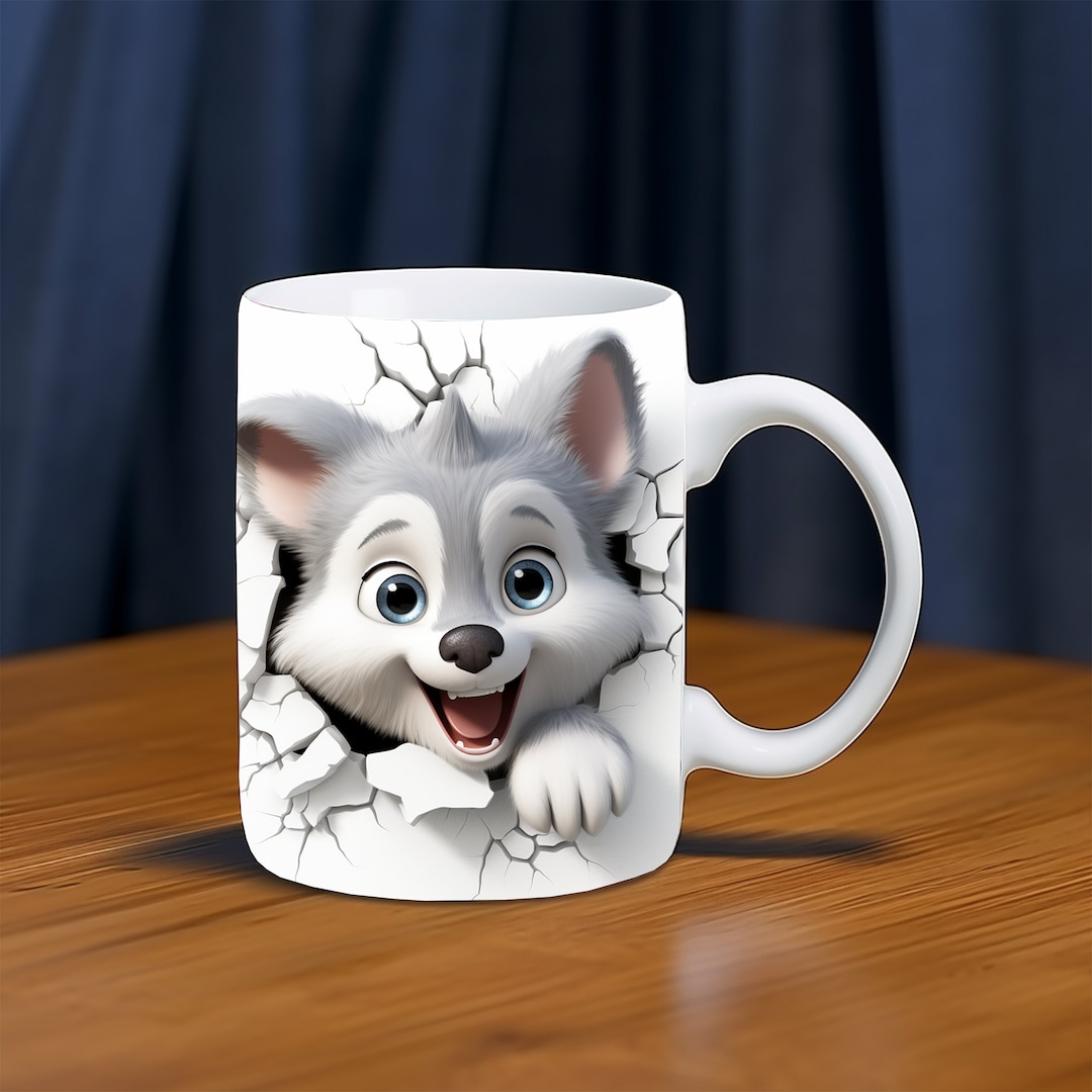 3D Puppy Mug Wrap, 11oz & 15oz Mug Template, 3D Puppy Mug Sublimation ...