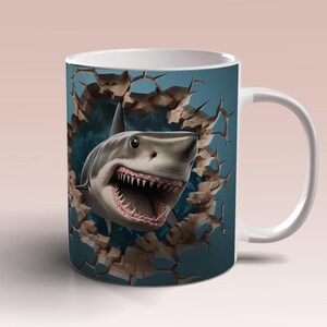 3D Shark Hole in A Wall Ocean Mug Wrap 11oz 15oz Mug Template 3D Shark ...