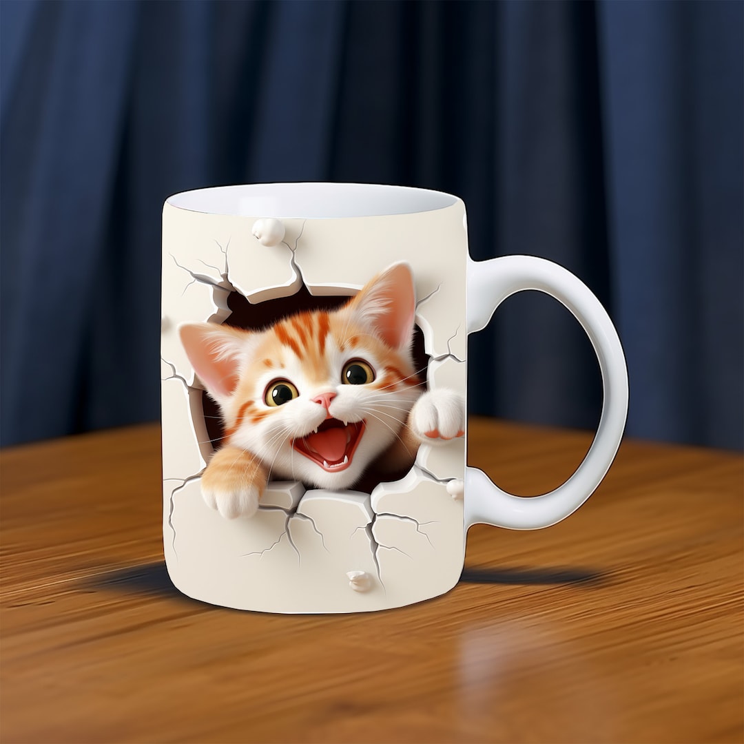 3D Cat Mug Wrap, 11oz & 15oz Mug Template, 3D Cat Mug Sublimation ...