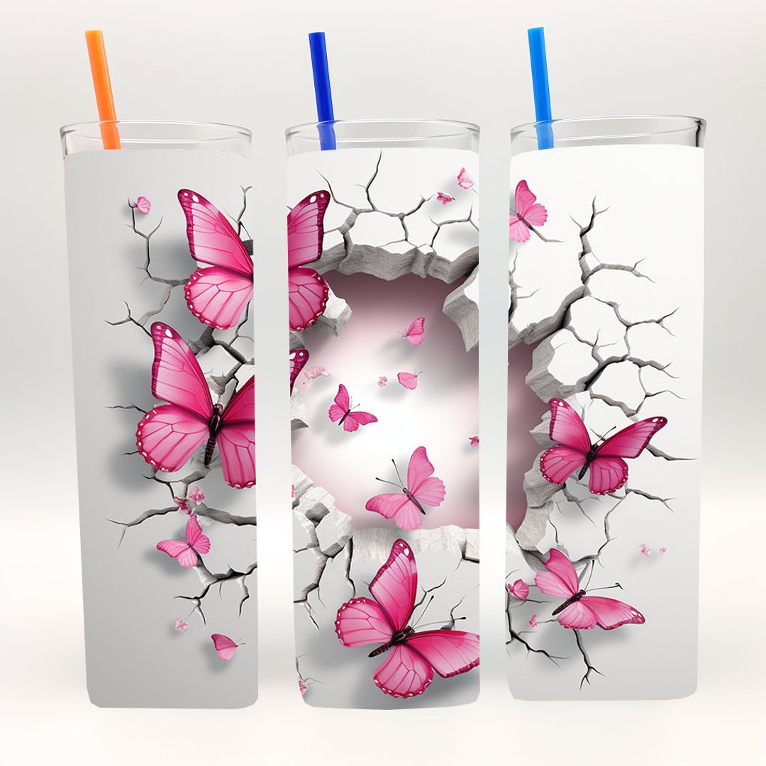Pink Butterfly Hole in Wall 20 Oz Skinny Tumbler Sublimation Design ...