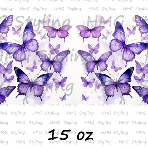 Watercolor Purple Butterflies Mug Wrap 11oz 15oz Mug Template 3D Mug ...