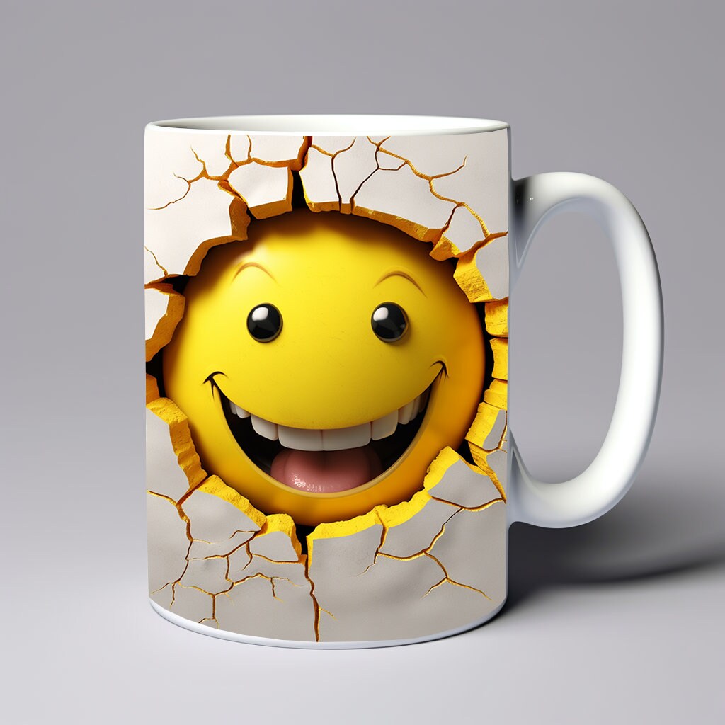 3D Smiley Face Hole in a Wall Mug Wrap 11oz 15oz Mug Template 3D Face ...