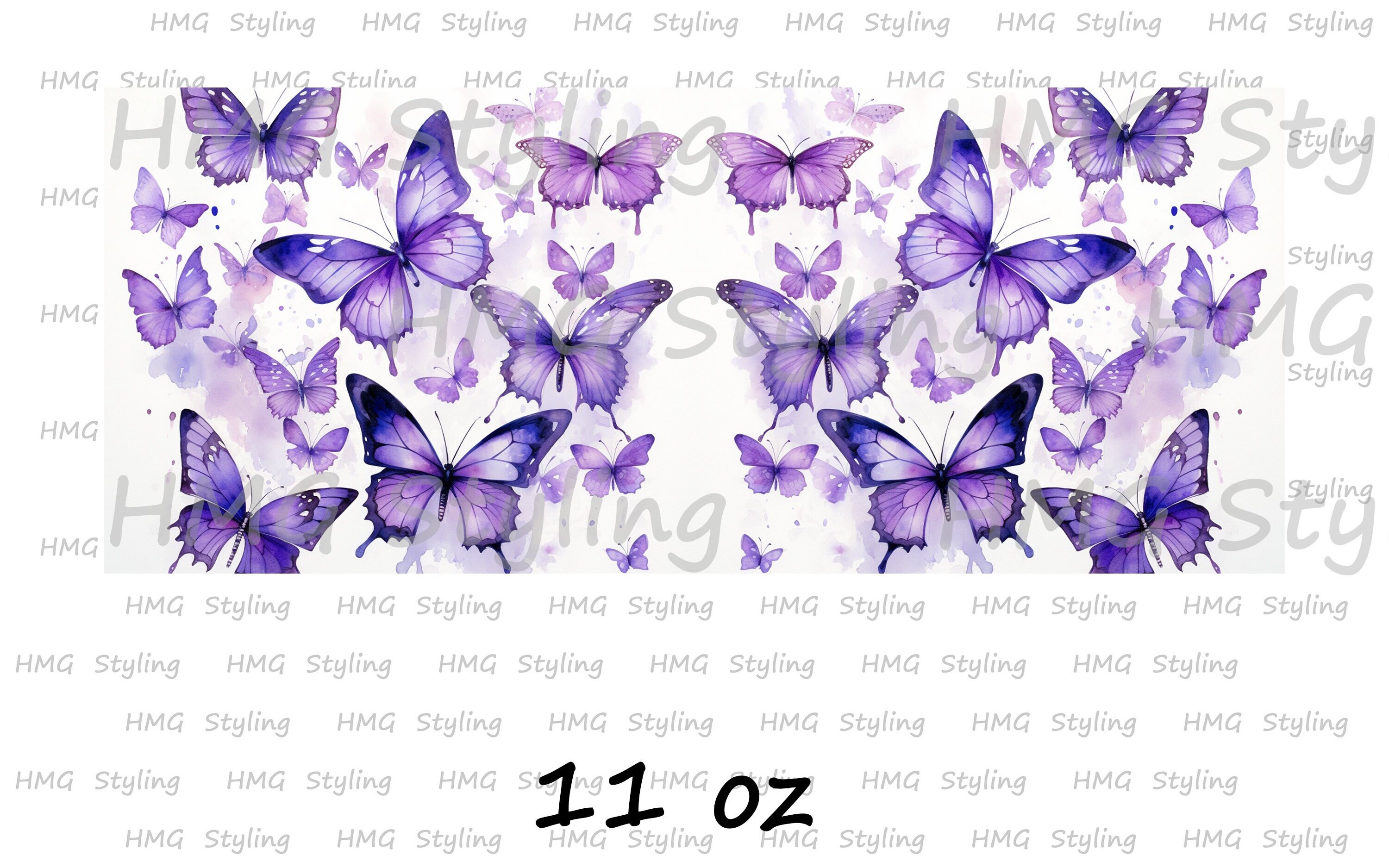 Watercolor Purple Butterflies Mug Wrap 11oz 15oz Mug Template 3D Mug ...