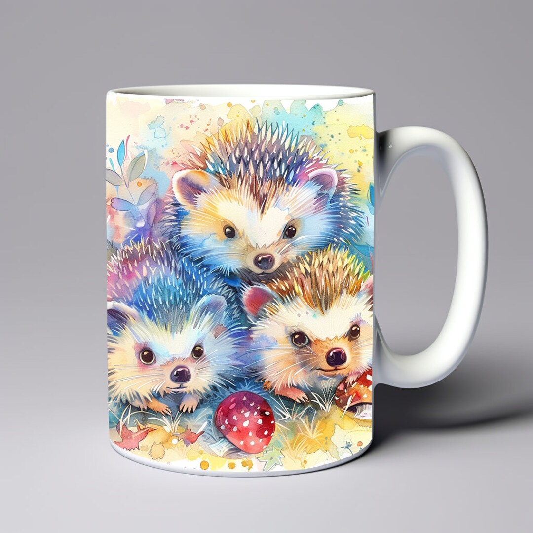 Watercolor Cute Hedgehogs Mug Wrap 11oz 15oz Mug Template Mug ...