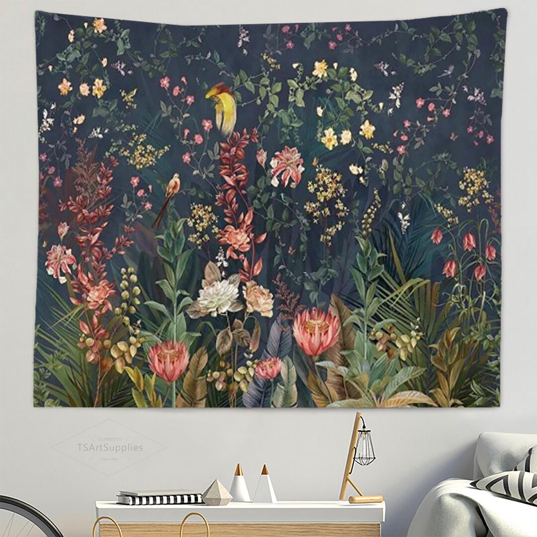Retro Flowers and Plants Tapestry,colorful Flower Wall Hanging ...