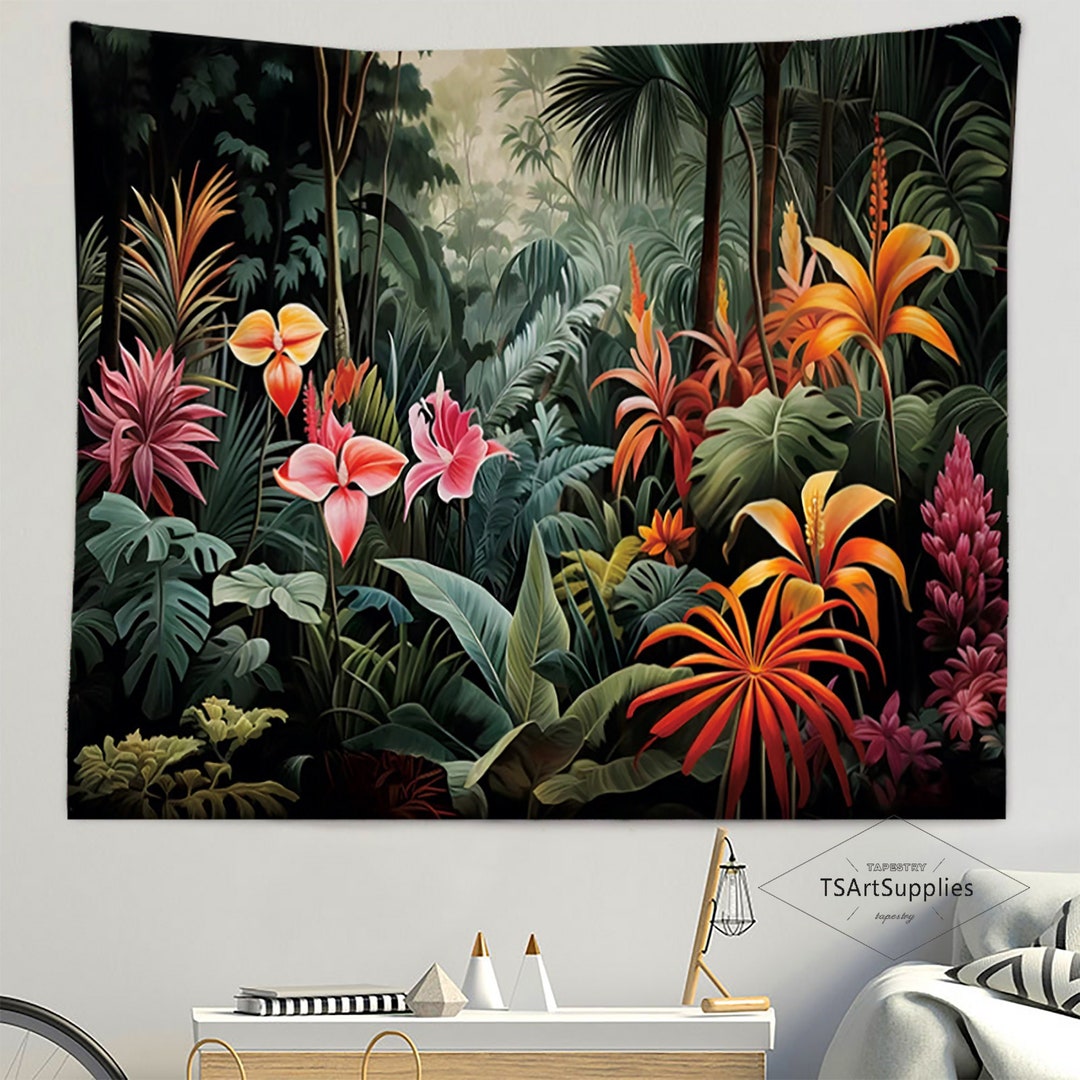 Colorful Flower Botanical Leaves Tapestry,tropical Jungle Herb Wall ...