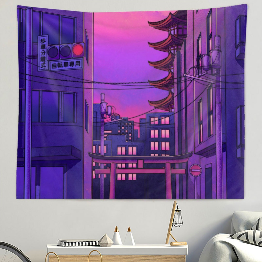 City Street Wall Tapestry,japanese Style Backdrop,art Wall Hanging ...