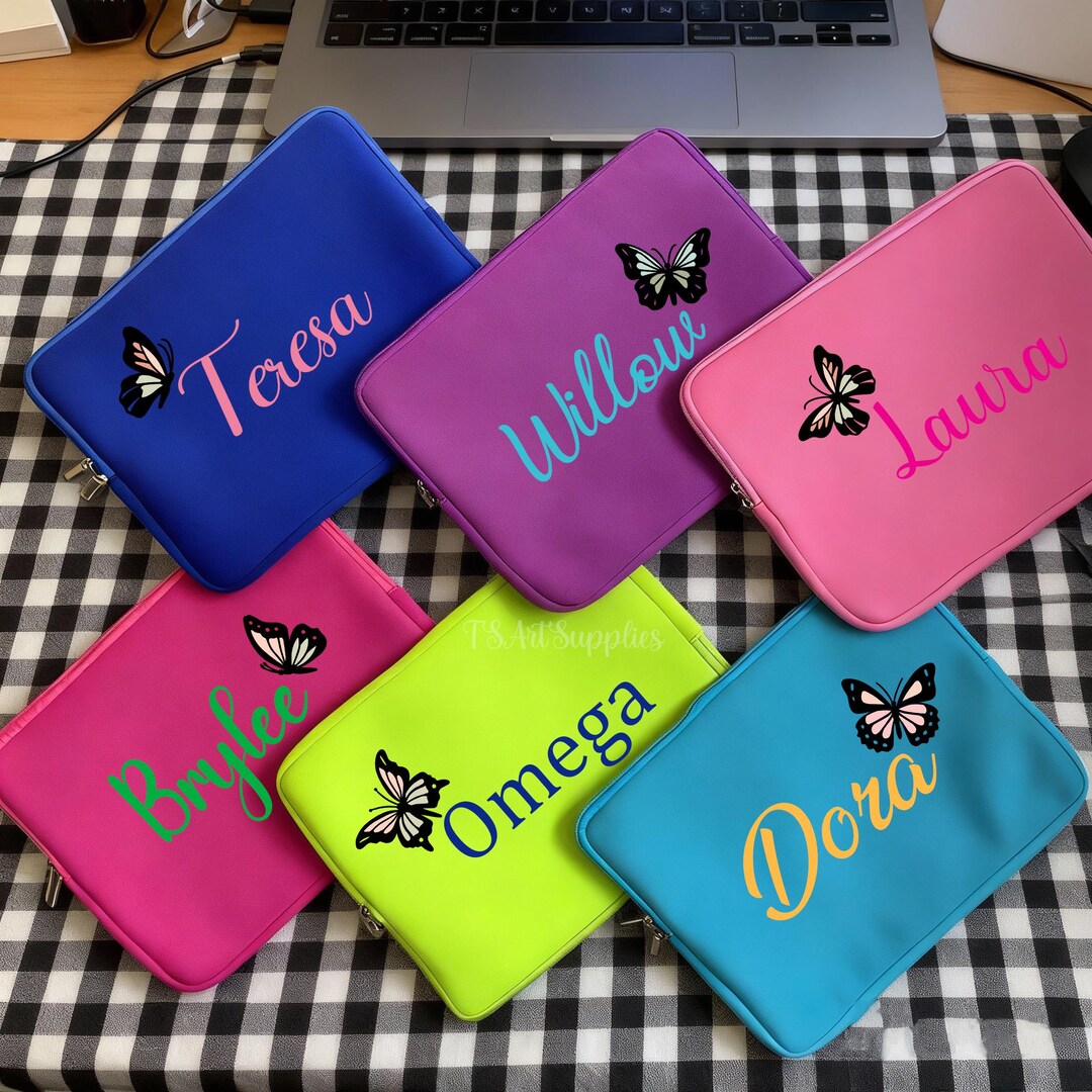Custom Name Printed Laptop Bag With Butterfly Pattern,ipad Tablet ...