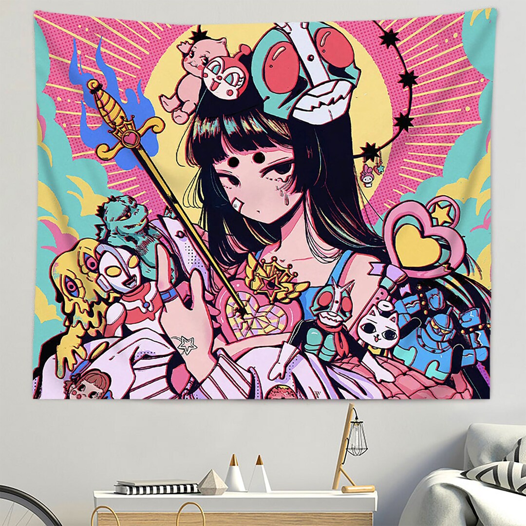 Anime Girl Tapestryjapanese Cool Girl Tapestry Wall - Etsy