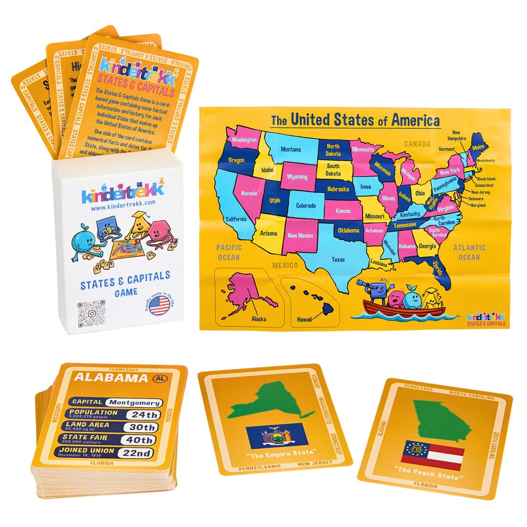 Kindertrekk™ USA States and Capitals Flash Cards | All 50 States and ...