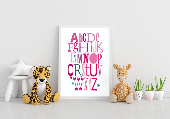 Alphabet ABC Nursery Print in Shades of Pink Nursey Toddler - Etsy