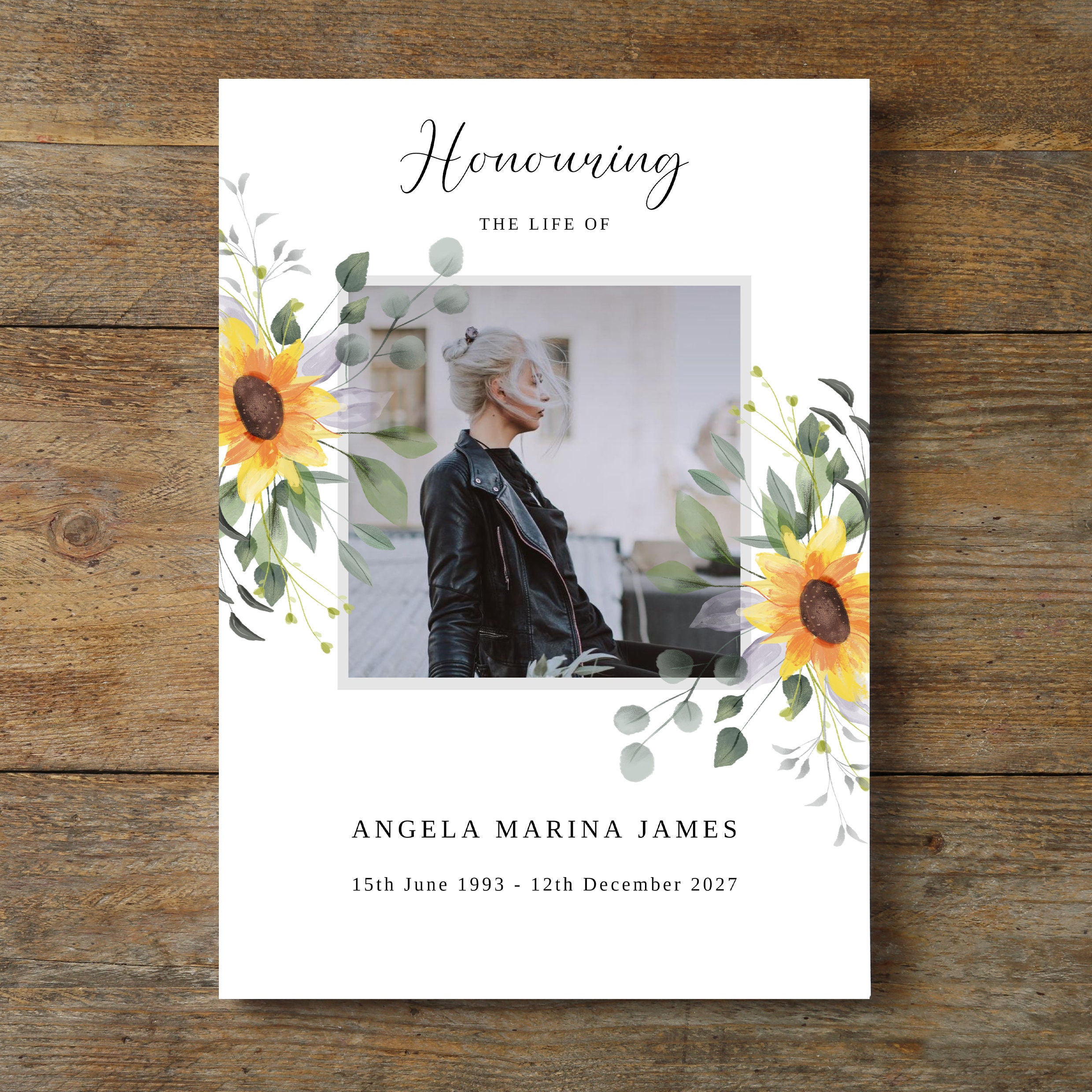 Sunflower Funeral Order of Service / Memorial Program Modern Funeral ...