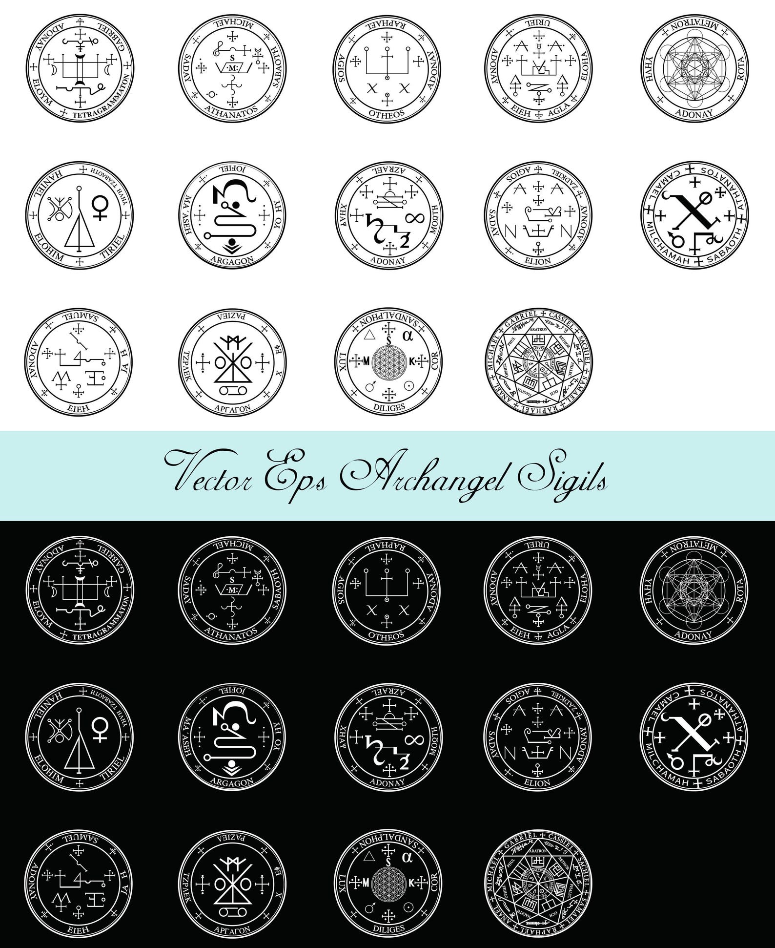 14 Archangel Sigils Vector Art: Key of Solomon Seals (EPS, SVG) Clipart ...