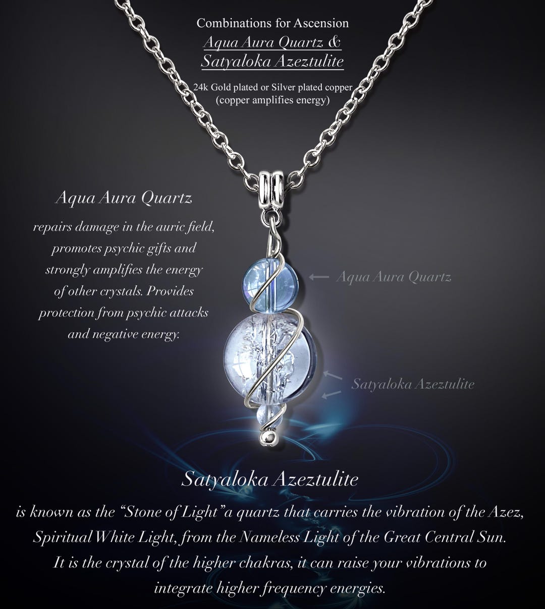 Aqua Aura Quartz & Himalayan Quartz From Satyaloka Monastery Pendant ...
