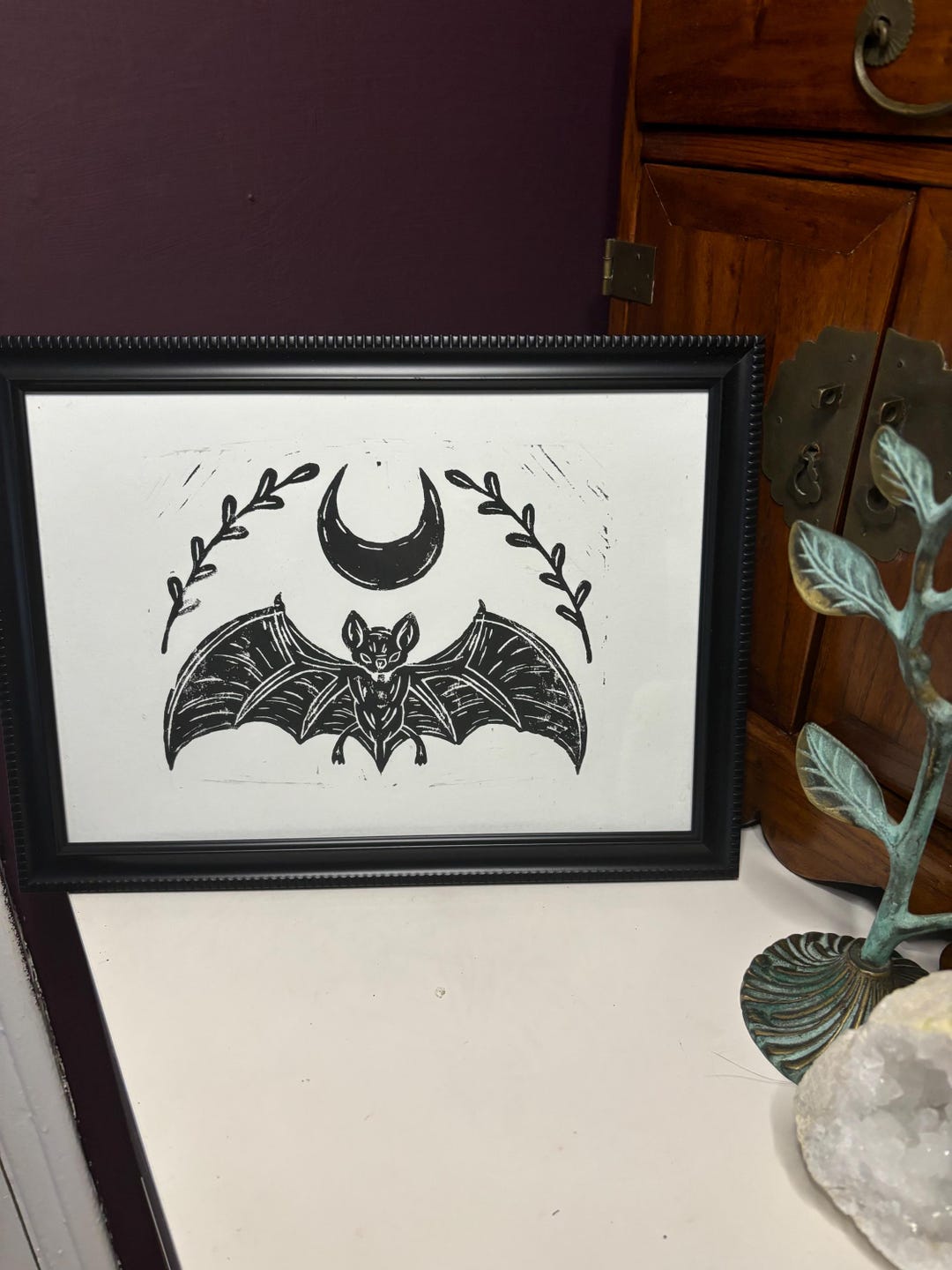 Bat Linocut Print: Witchy Gothic Home Decor (A4) - Etsy