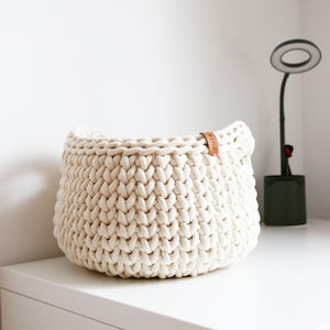 Large Cream Woven Basket, Storage Bin for Room Clothes, Modern Laundry ...
