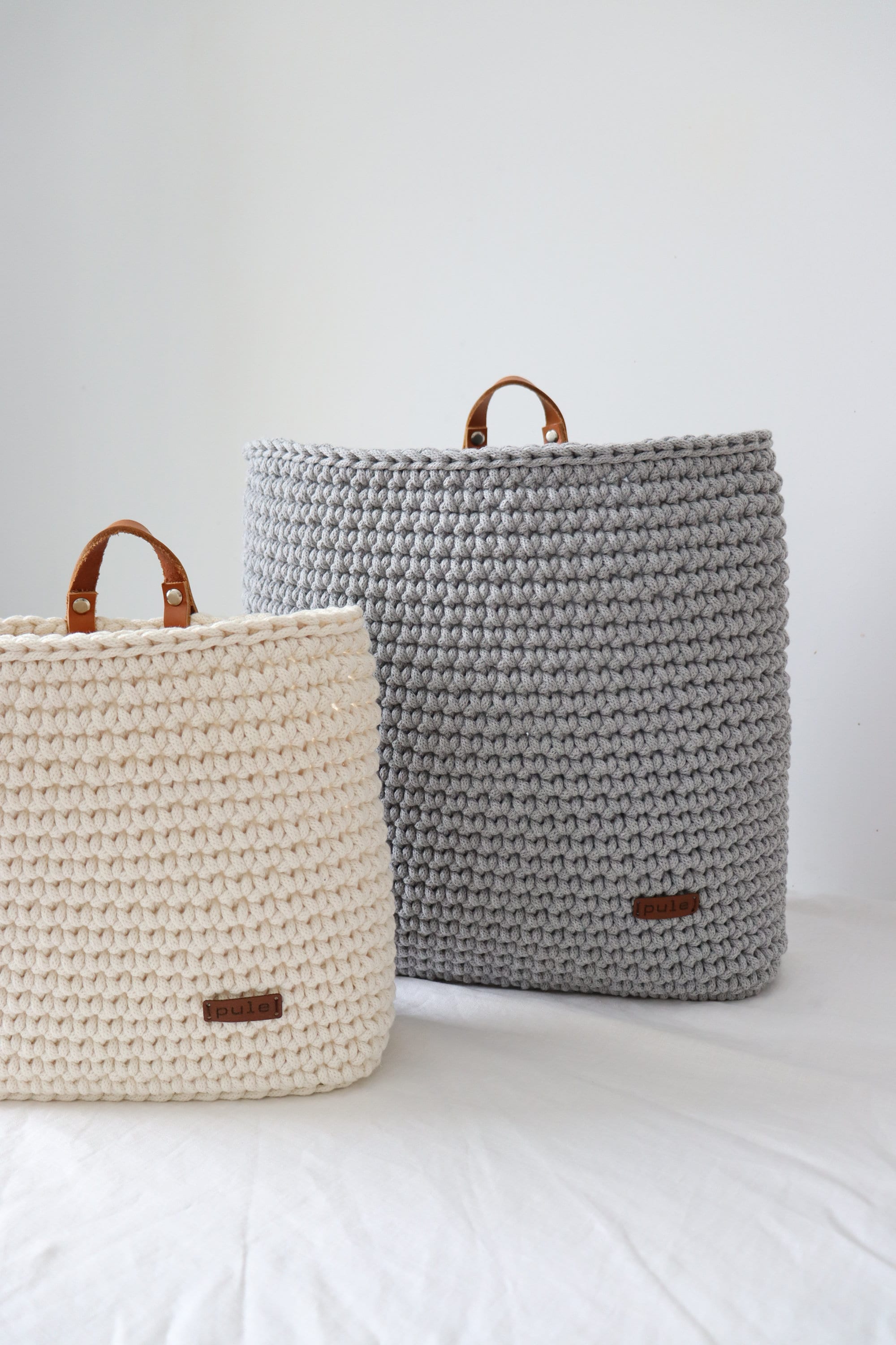 Large Modern Wall Basket With Leather Handle, Crochet Basket for Hall ...