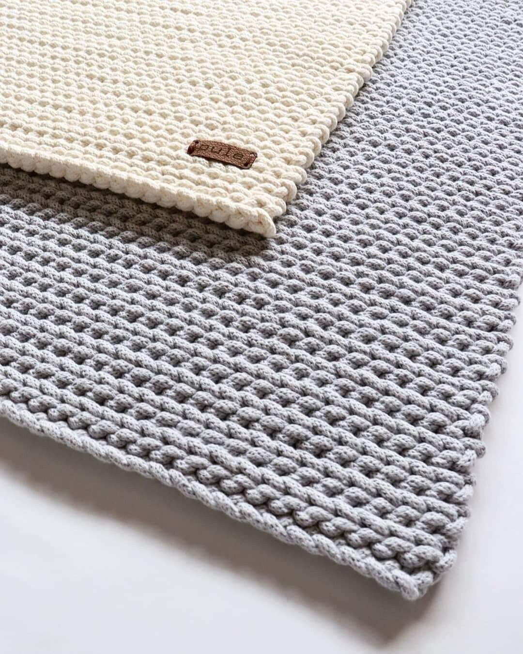 Hand Knitted Cotton Area Rug, Chunky Grey Carpet With a Minimalist ...