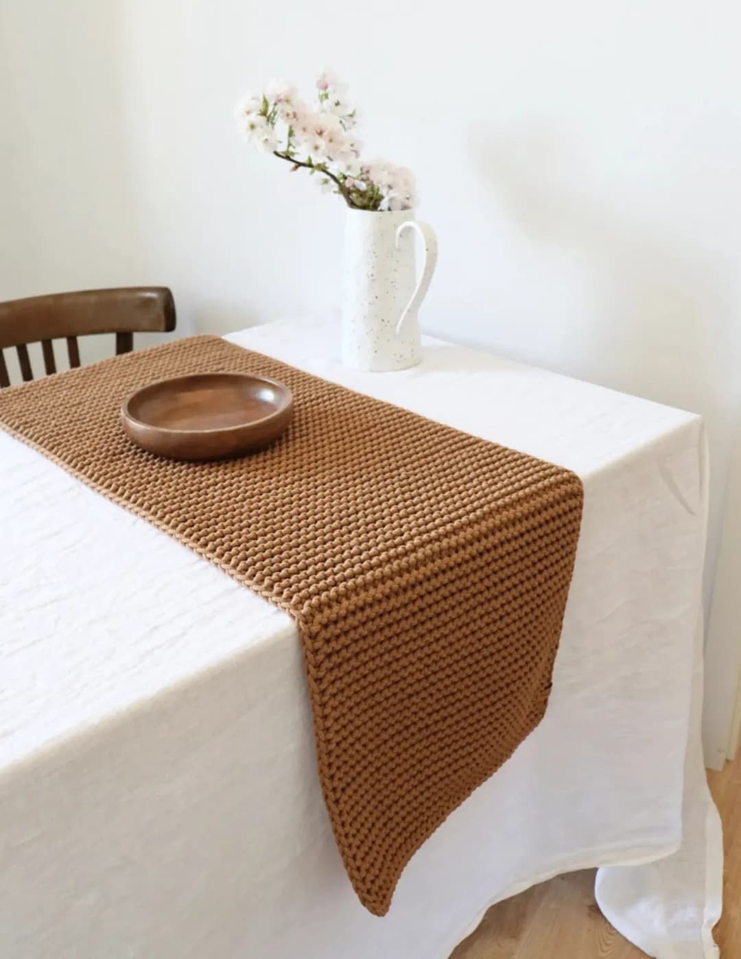 Hand Knitted Cotton Table Runner: Brown Scandi Decor - Etsy