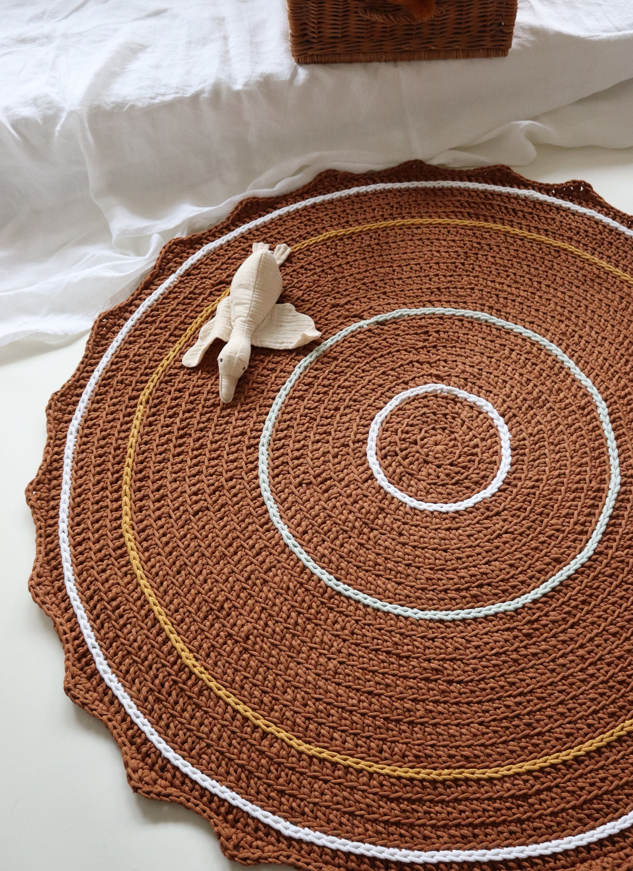 Crochet Caramel Rug for Toddler Room Decor, Earth Friendly Baby Play ...