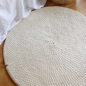 Chunky Creamy White Round Rug, Thick and Soft Carpet for Bedroom ...