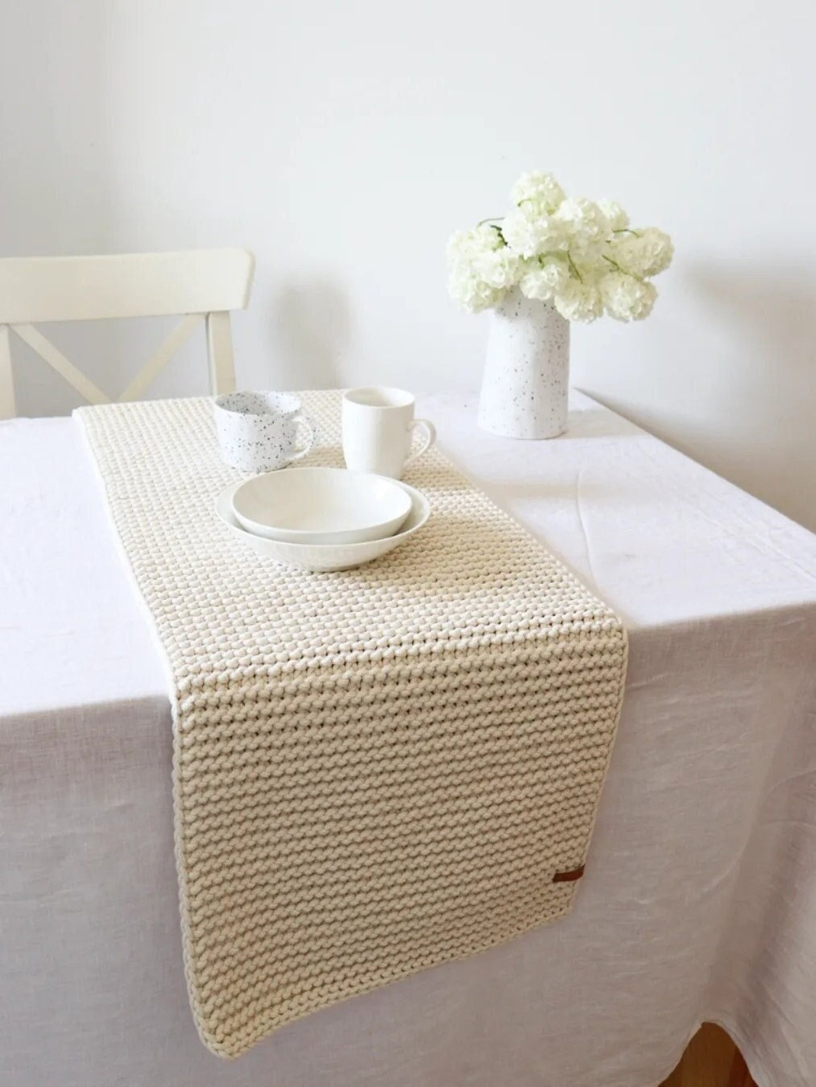 Modern Table Runner in Cream, Handwoven Table Runner for Wedding ...