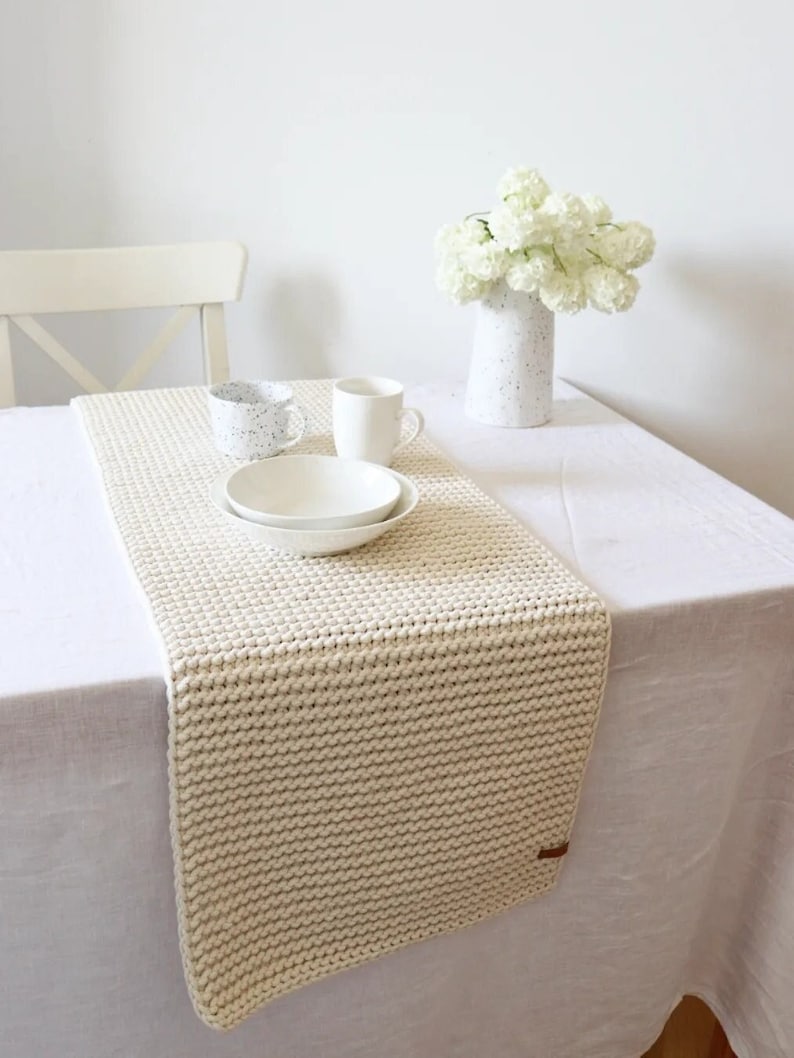 Modern Table Runner in Cream, Handwoven Table Runner for Wedding ...
