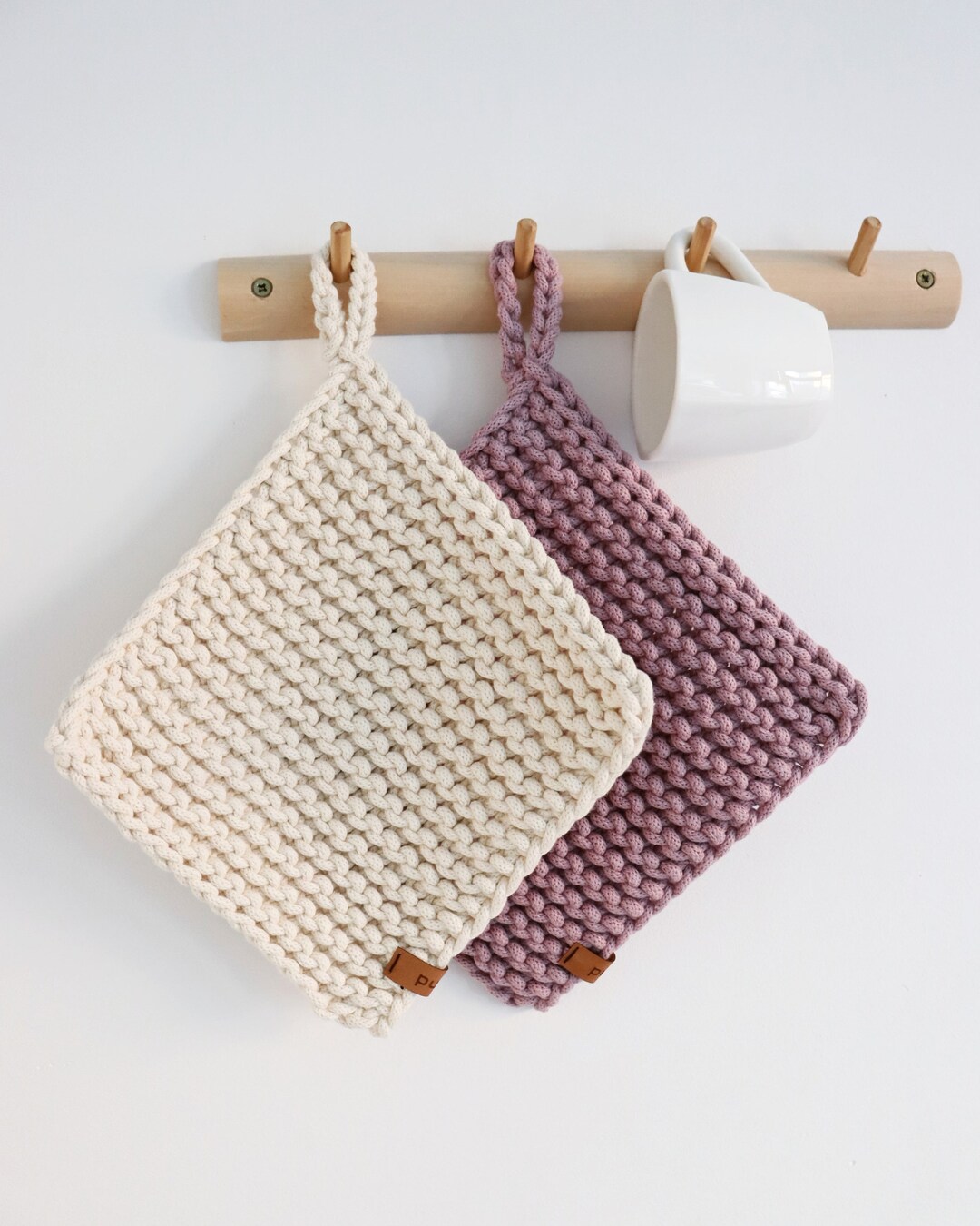 Knitted Cotton Rope Trivet With Hanger, Minimalist Hanging Potholder ...