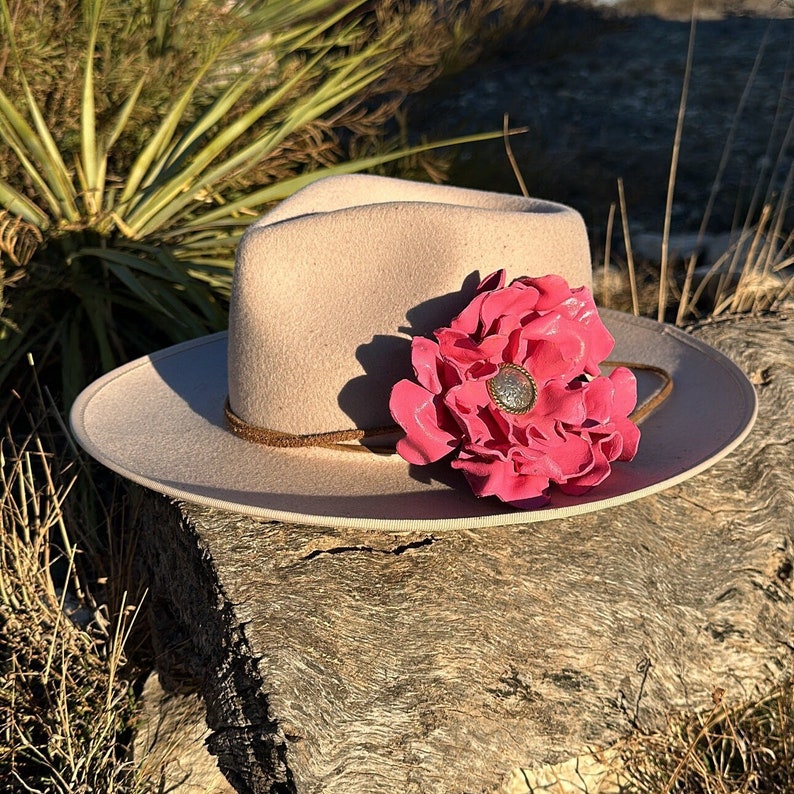 Pink Leather Flower Hat Band - Etsy