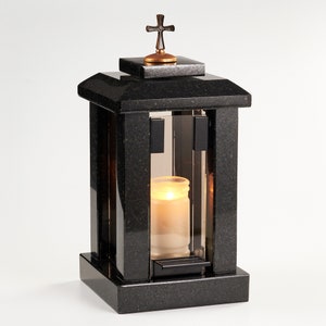 Grave Lantern With a Cross for a Cemetery. Memorial Candle Holder. Granite Cemetery Lantern ...