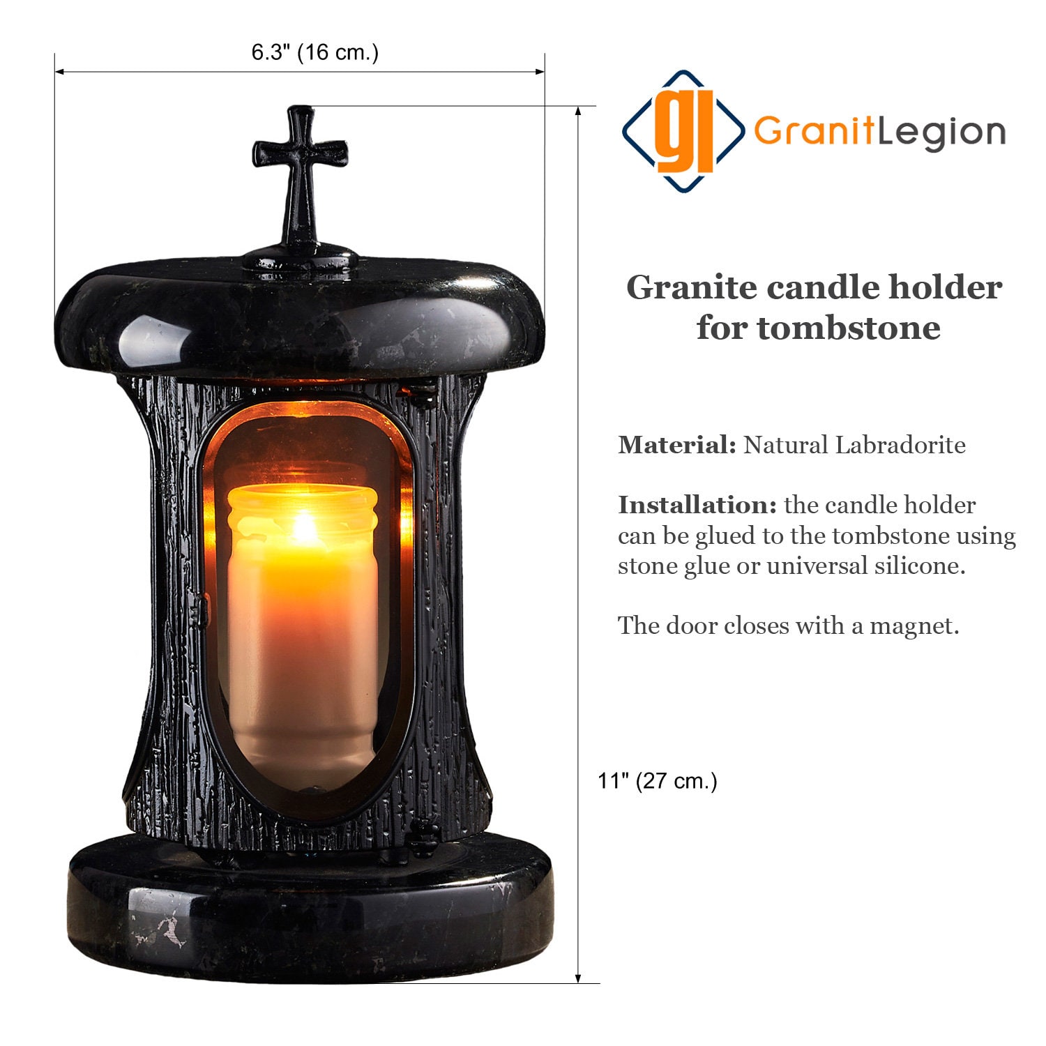 Labradorite Memorial Lantern, Candle Holder for Tombstone, Memorial ...