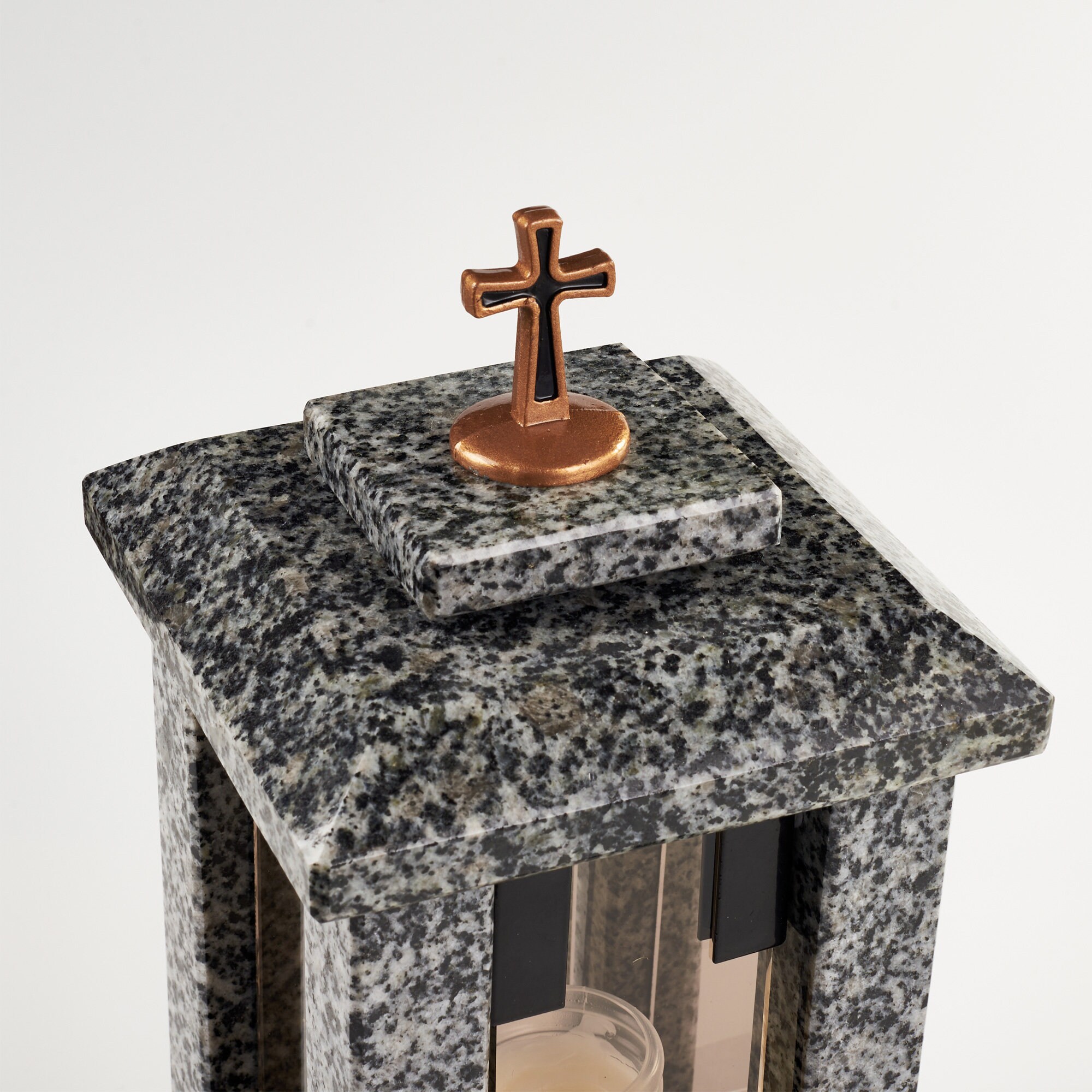 Gray Granite Candlestick With a Cross for a Cemetery or Grave. Memorial ...