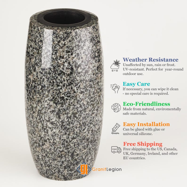 Granite Memorial Vase on the Grave, Stone Vase for a Tombstone, Granite ...