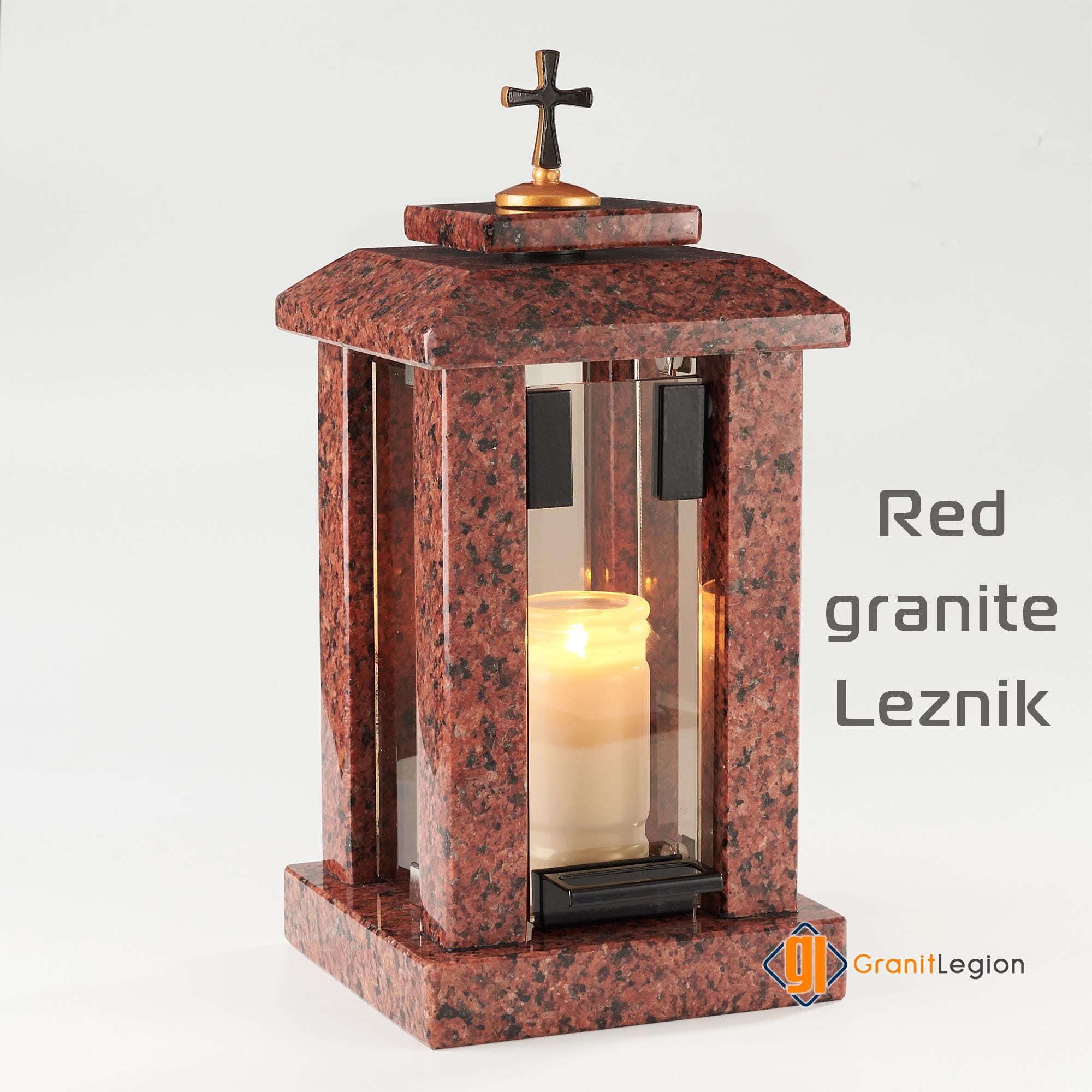Grave Lantern With a Cross for a Cemetery. Memorial Candle Holder. Granite Cemetery Lantern ...