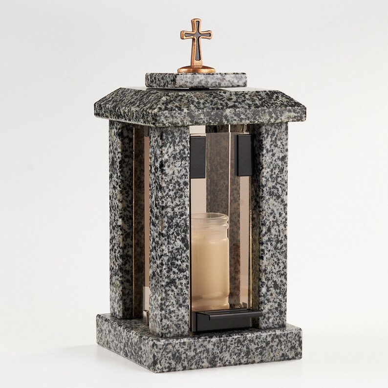 Gray Granite Candlestick With a Cross for a Cemetery or Grave. Memorial ...