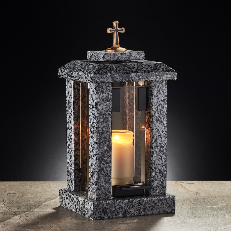 Gray Granite Candlestick With a Cross for a Cemetery or Grave, Memorial ...