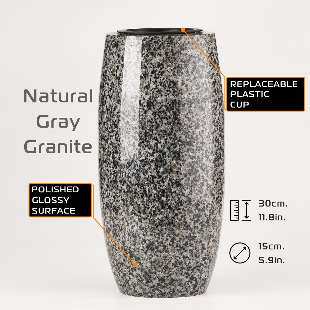 Granite Memorial Vase on the Grave, Stone Vase for a Tombstone, Granite ...