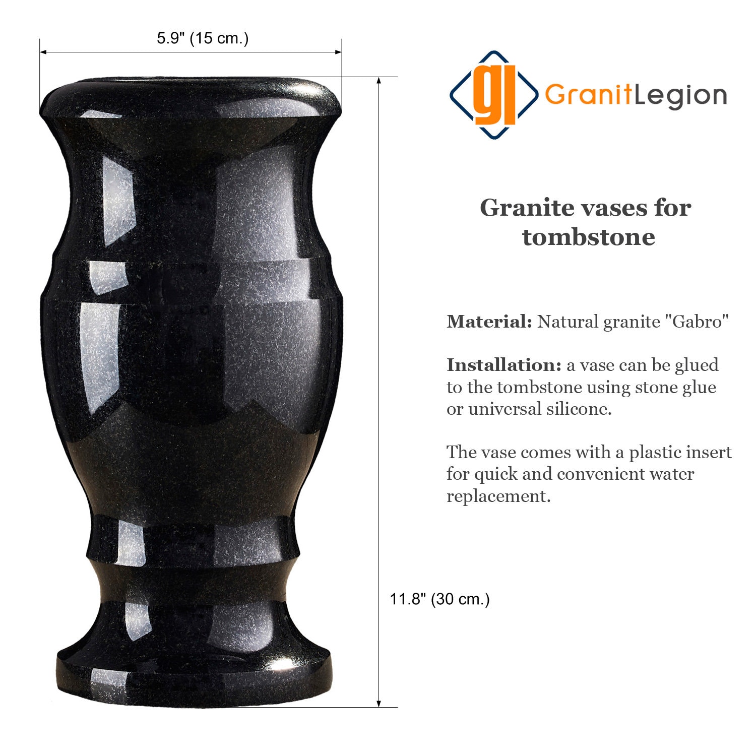 Cemetery Vases on the Grave. Stone Vase for a Tombstone. Black Granite ...