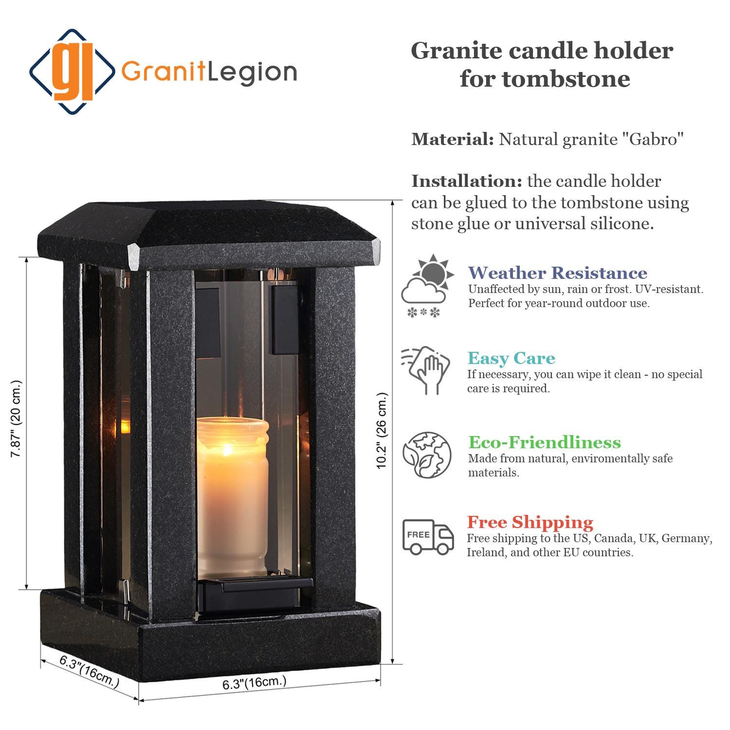 Memorial Candle Holder, Granite Candle Holder for Grave, Tombstone ...