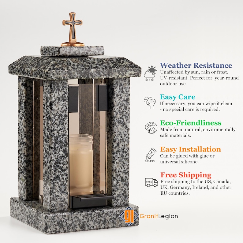 Gray Granite Candlestick With a Cross for a Cemetery or Grave, Memorial ...