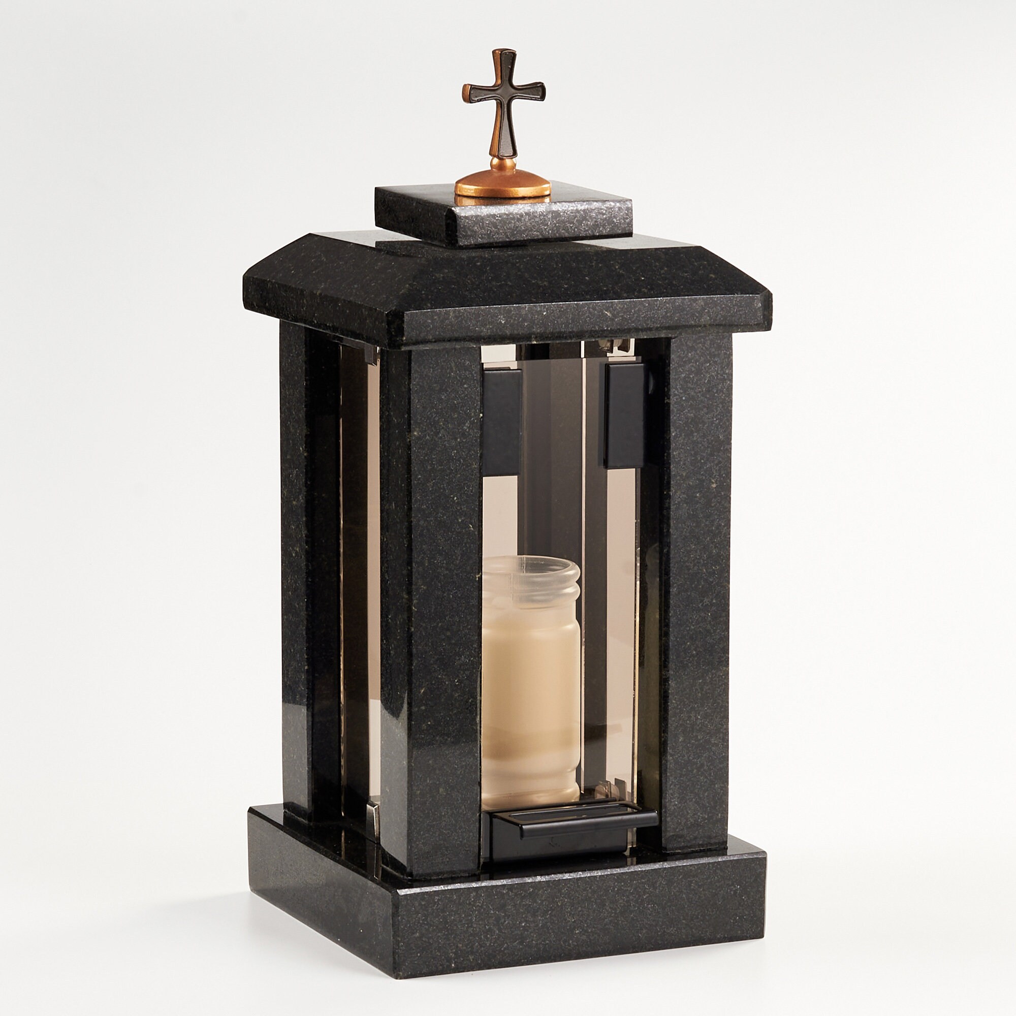 Grave Lantern With a Cross for a Cemetery. Memorial Candle Holder. Granite Cemetery Lantern ...
