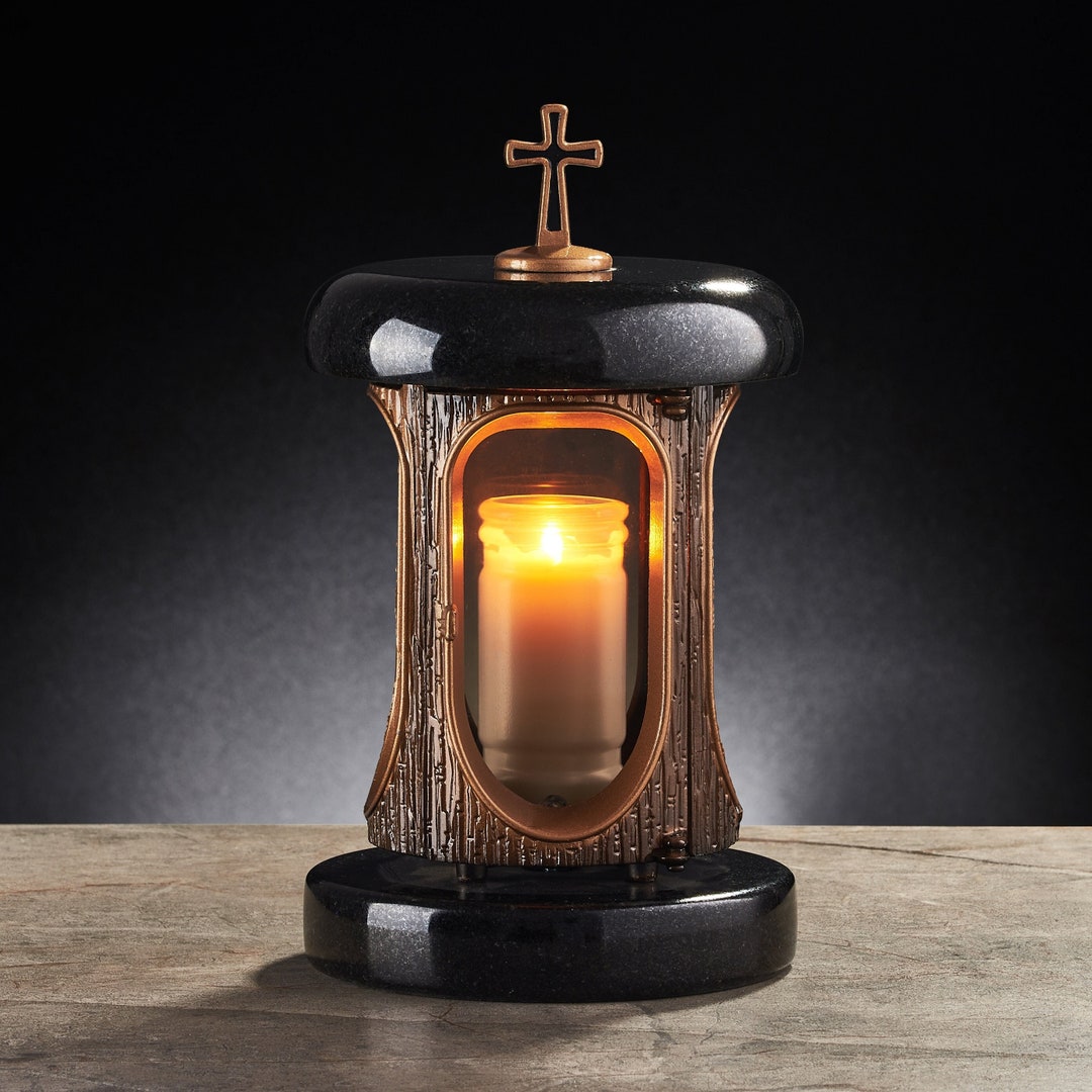 Granite Memorial Lantern. Candle Holder for Tombstone. Memorial Gift ...