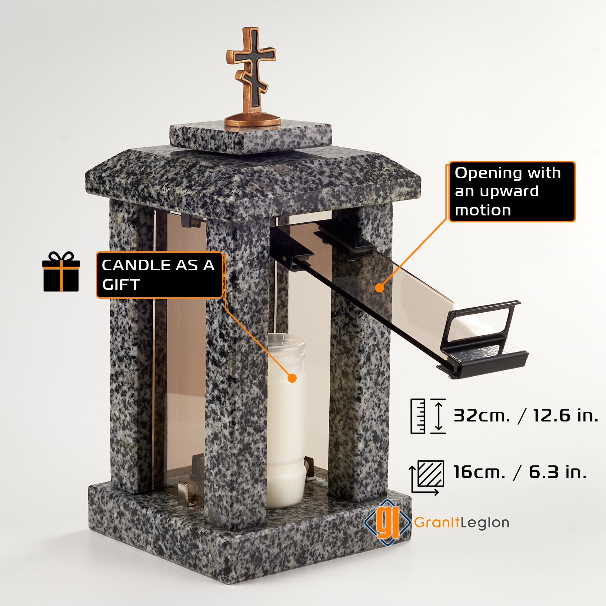 Gray Granite Candlestick With a Cross for a Cemetery or Grave, Memorial ...