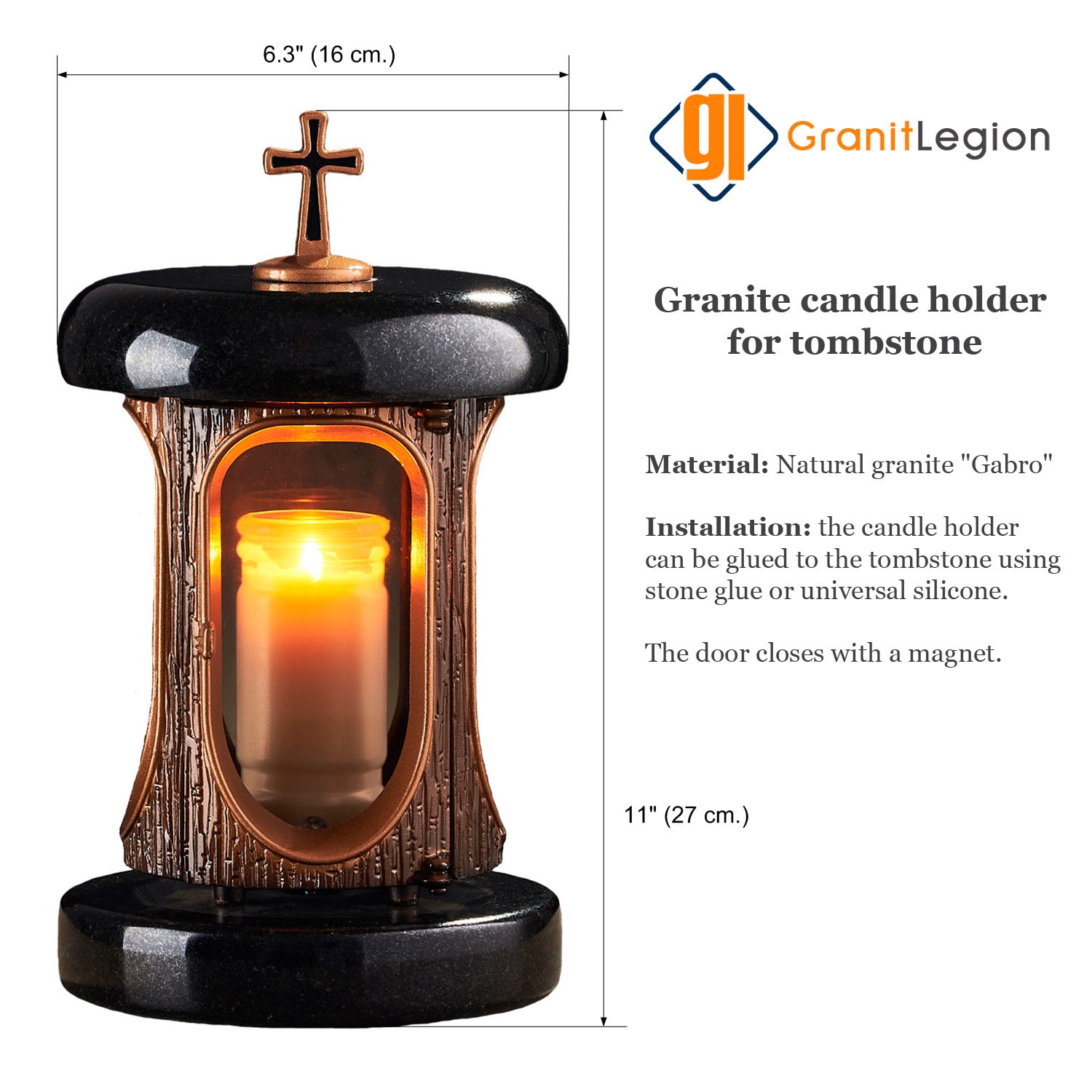 Granite Memorial Lantern. Candle Holder for Tombstone. Memorial Gift ...