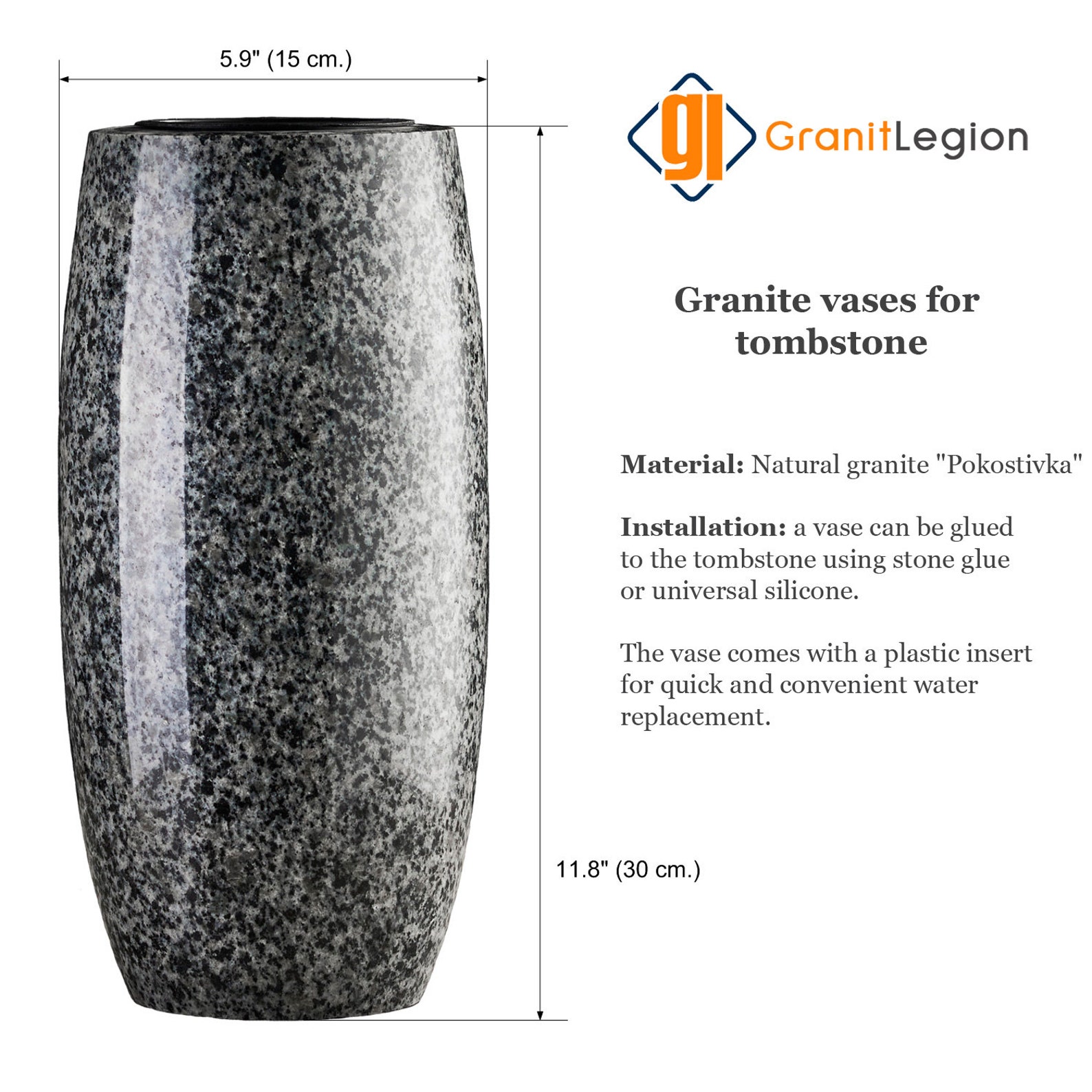 Granite Memorial Vase on the Grave, Stone Vase for a Tombstone, Granite ...